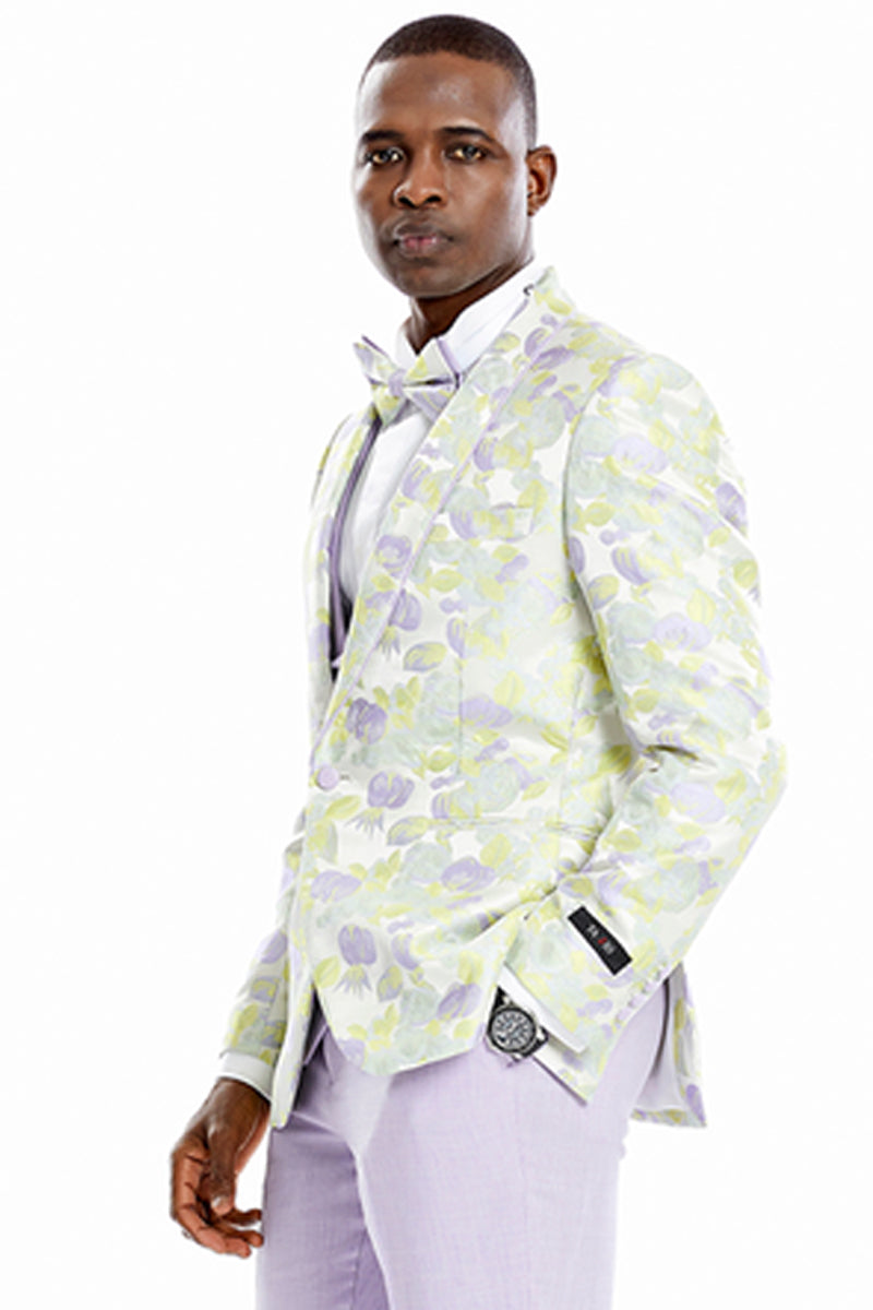 Men's One Button Vested Water Color Tulip Floral Print Wedding Dinner ...