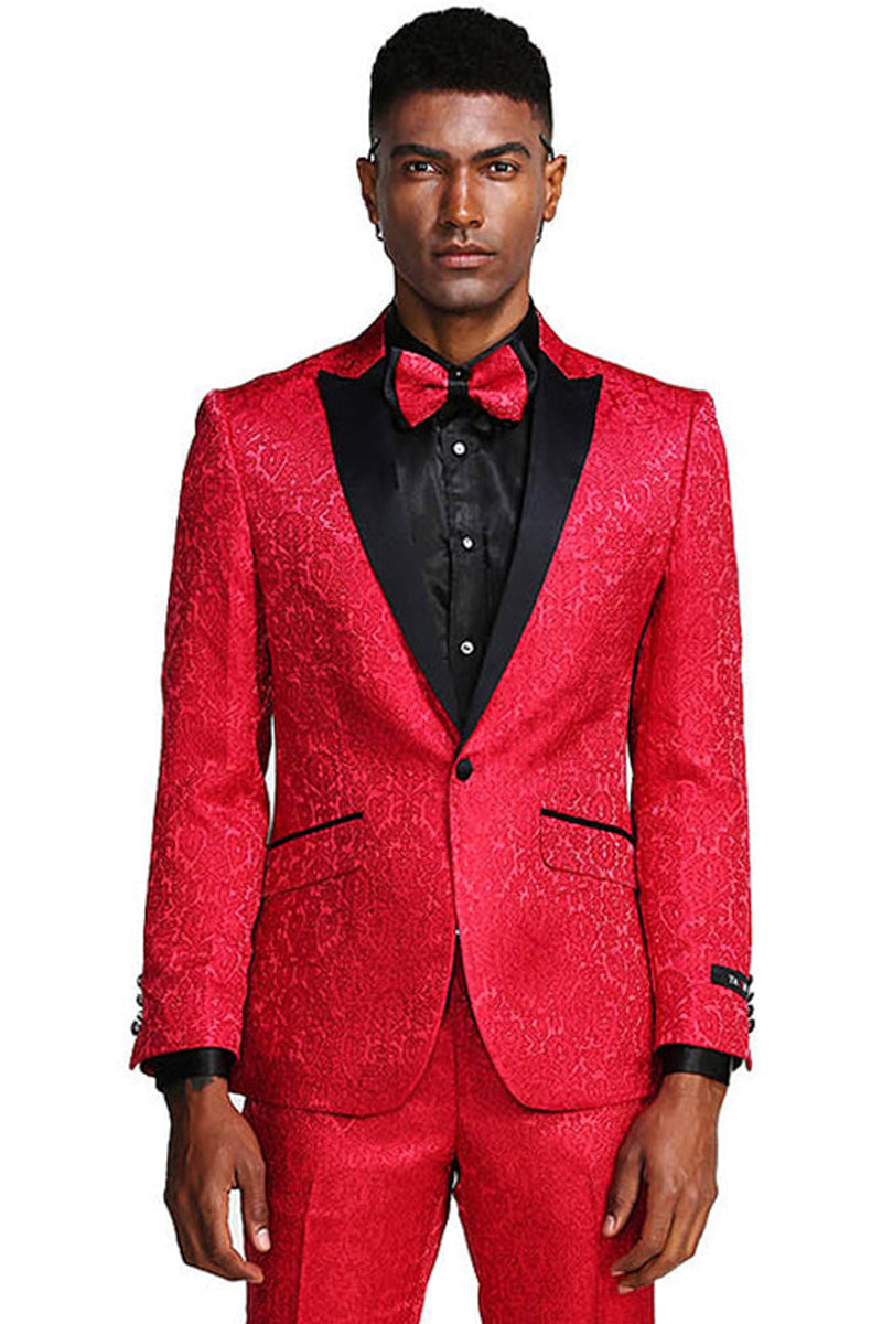 Men's One Button Slim Fit Paisley Wedding & Prom Tuxedo in Red ...
