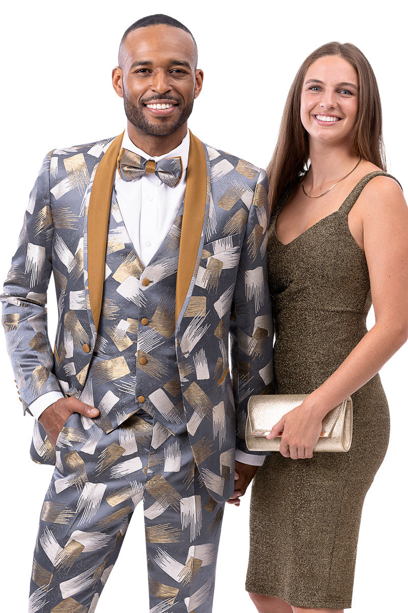 Men's Gray & Gold Satin Paint Stroke Print Tuxedo – SignatureMenswear