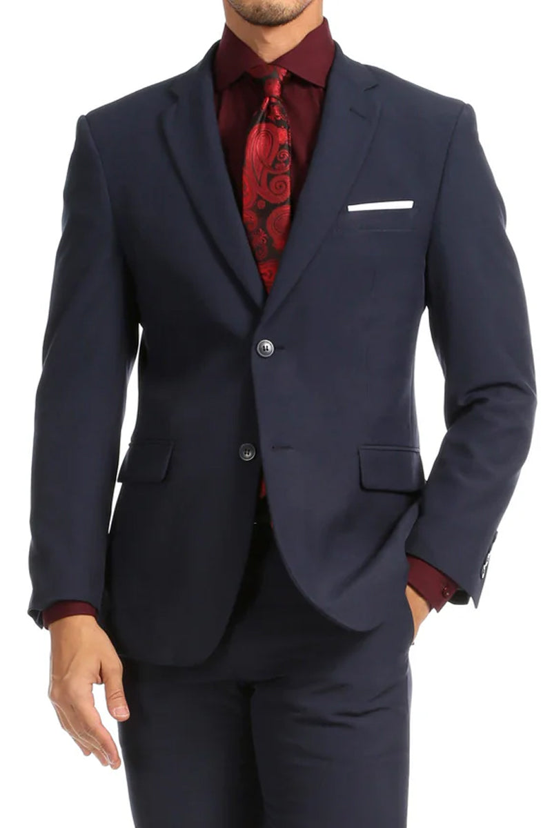 Mens Slim Fit Light Weight Poplin Polyester Suit in Navy ...