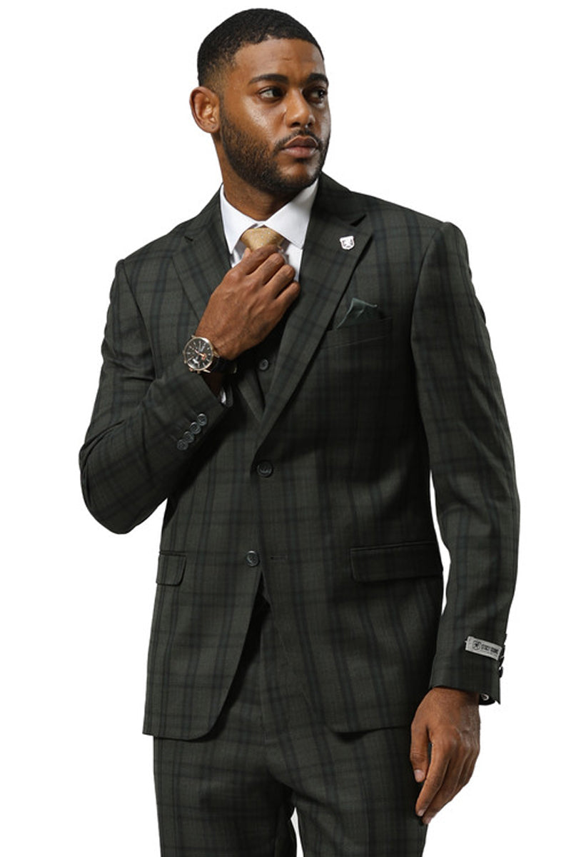 Men's Stacy Adams Modern Fit Vested Suit in Dark Hunter Green Double W ...