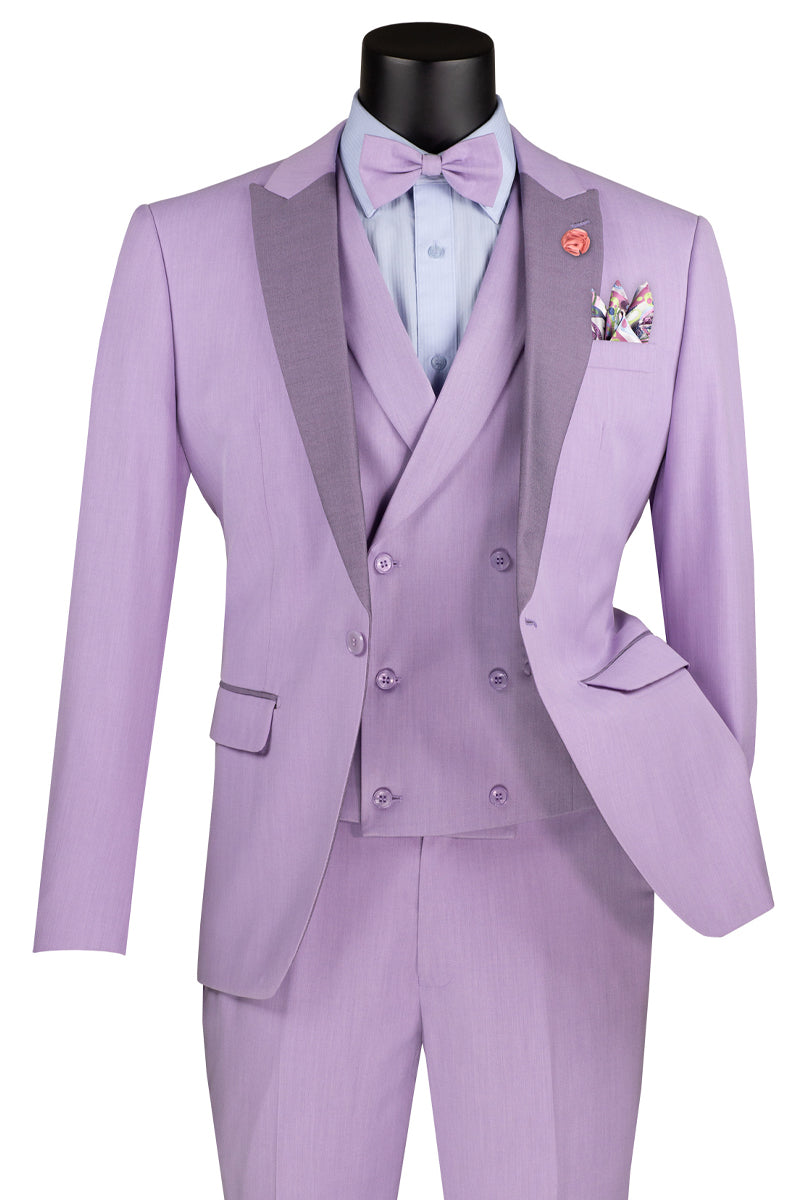 Men's Summer Slim Fit Peak Lapel Tuxedo Suit in Lavender ...