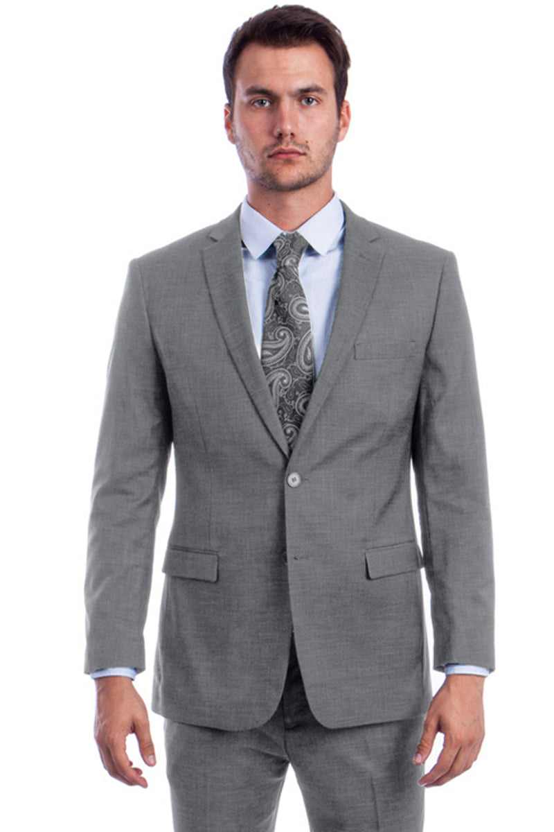 Men's Two Button Modern Fit Linen Look Summer Suit in Light Grey ...