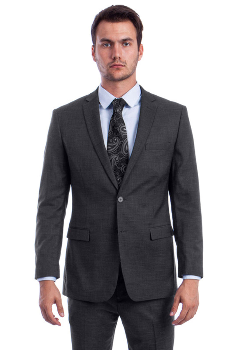 Men's Two Button Modern Fit Linen Look Summer Suit in Dark Grey ...