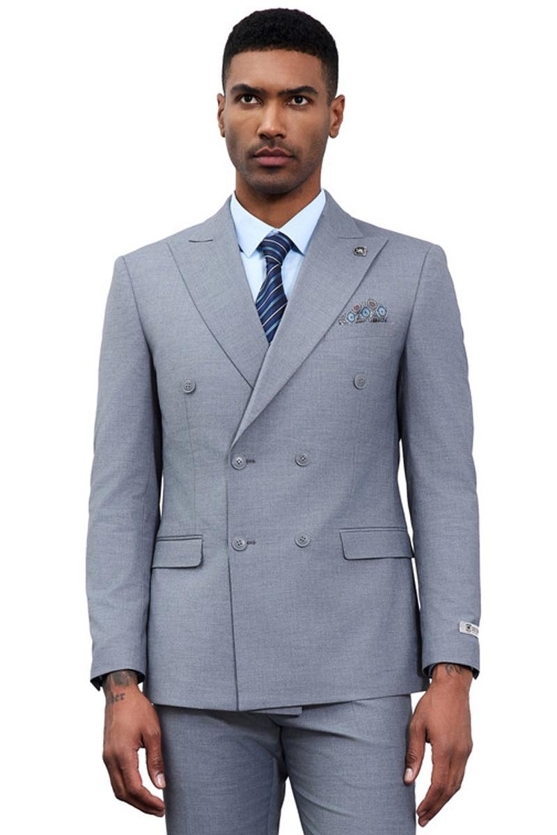 Men's Designer Stacy Adams Classic Double Breasted Suit in Grey ...