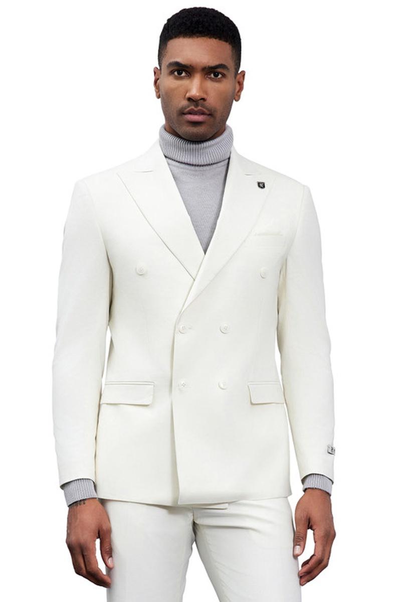 Men's Designer Stacy Adams Classic Double Breasted Suit in Ivory ...