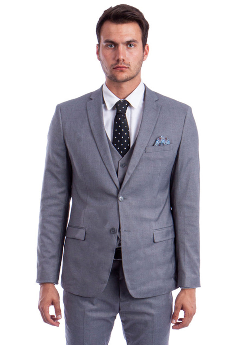 Men's Two Button Slim Fit Vested Solid Basic Color Suit in Medium Grey ...