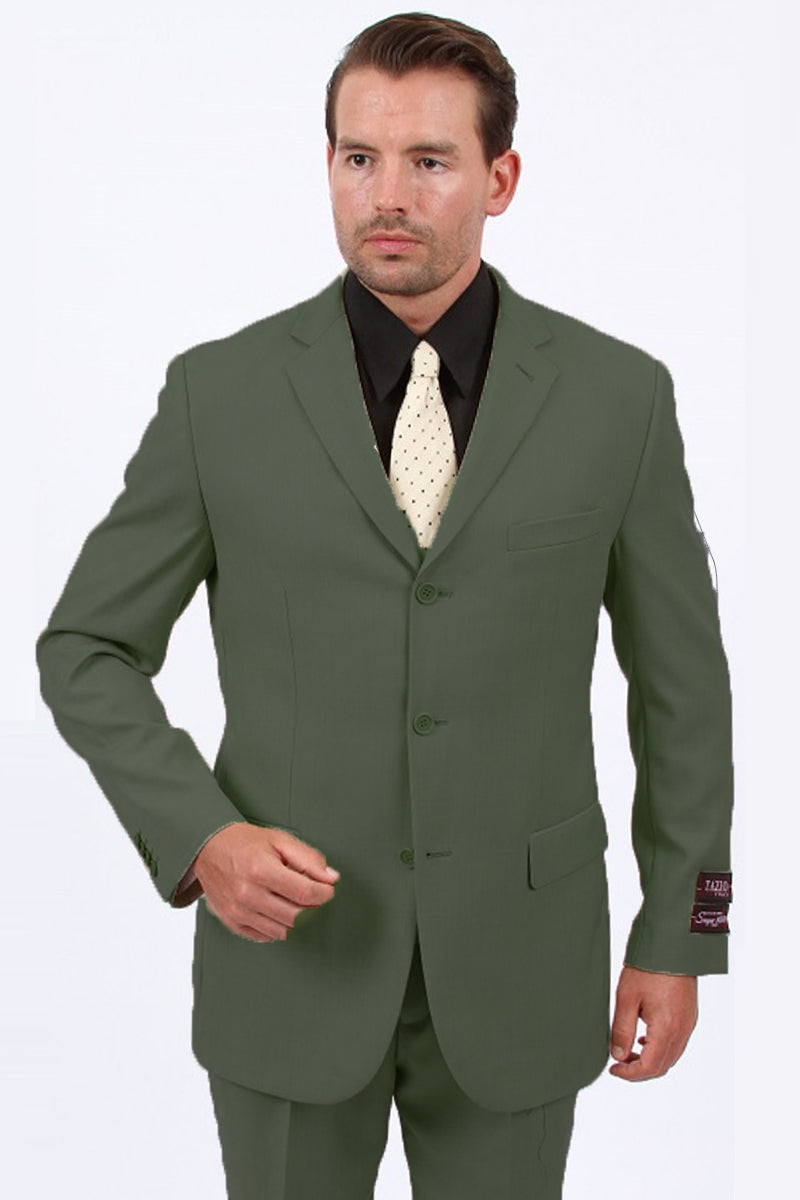 Men's Basic Three Button Business Suit in Olive Green – SignatureMenswear