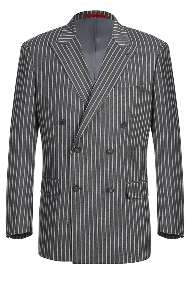 Mens Classic Fit Double Breasted Suin in Charcoal Grey Bold Gangster P ...