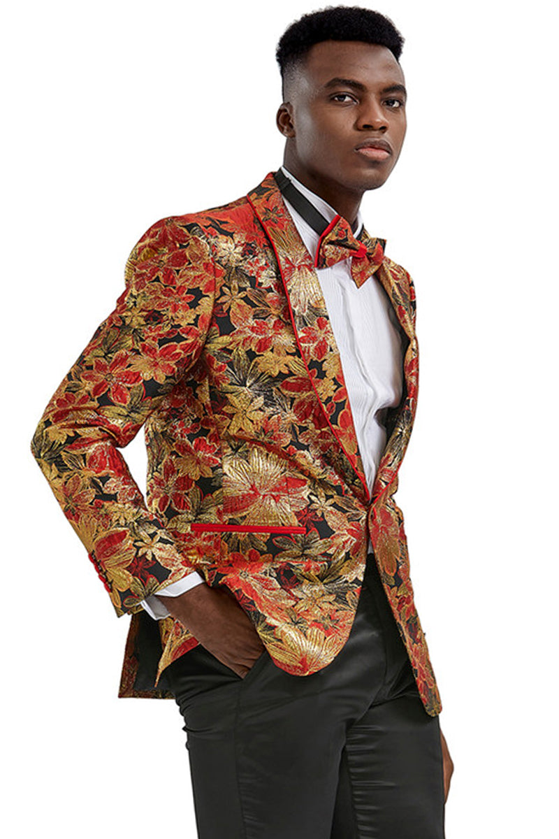 Men's Slim Fit Paisley Prom Tuxedo Jacket in Red & Gold – SignatureMenswear