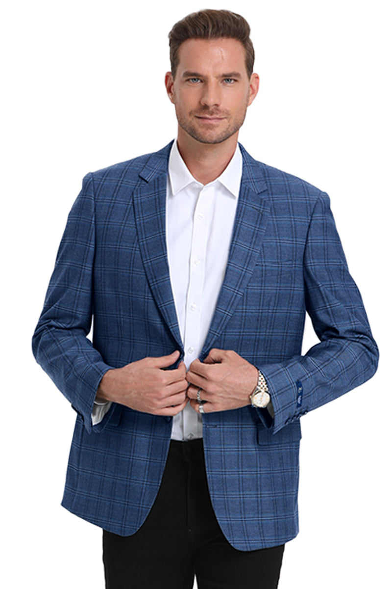 Men's Slim Fit Business Casual Teal Blue Plaid Sport Coat ...