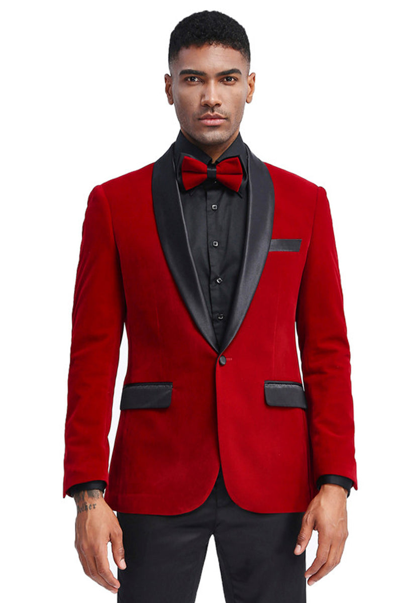 Men's Slim Fit Shawl Lapel Velvet Wedding & Prom Tuxedo Jacket in Red ...