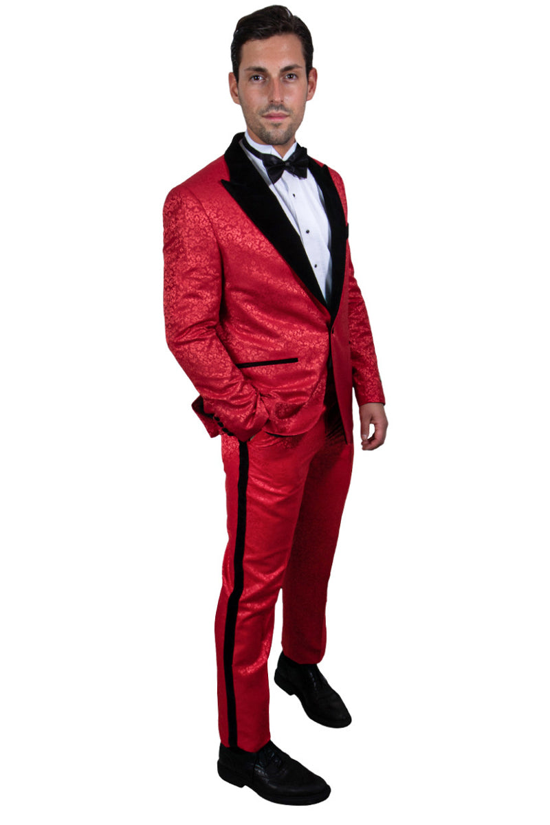 Men's Stacy Adams Paisley Prom & Wedding Tuxedo in Red & Black ...
