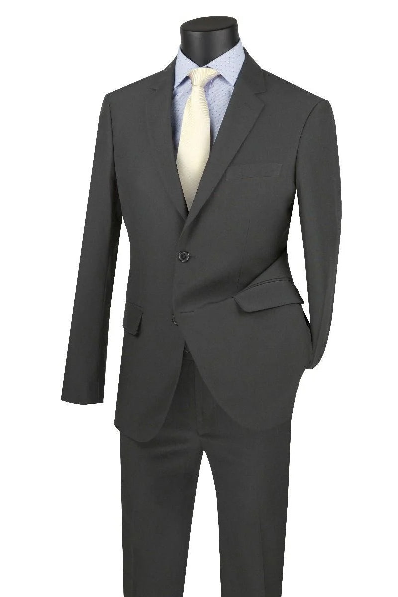 Mens Two Button Modern Fit Wool Feel Suit in Charcoal Grey ...