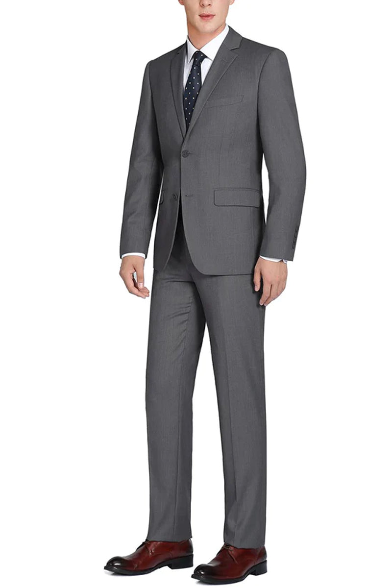 Mens Basic Two Button Classic Fit Suit with Optional Vest in Dark Grey ...