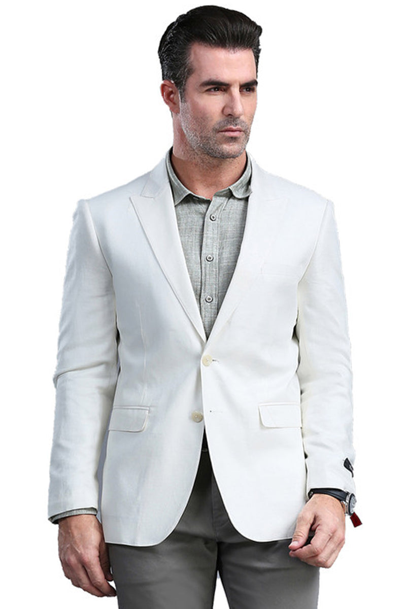 Men's One Button Peak Lapel Skinny Fit Blazer in White – SignatureMenswear