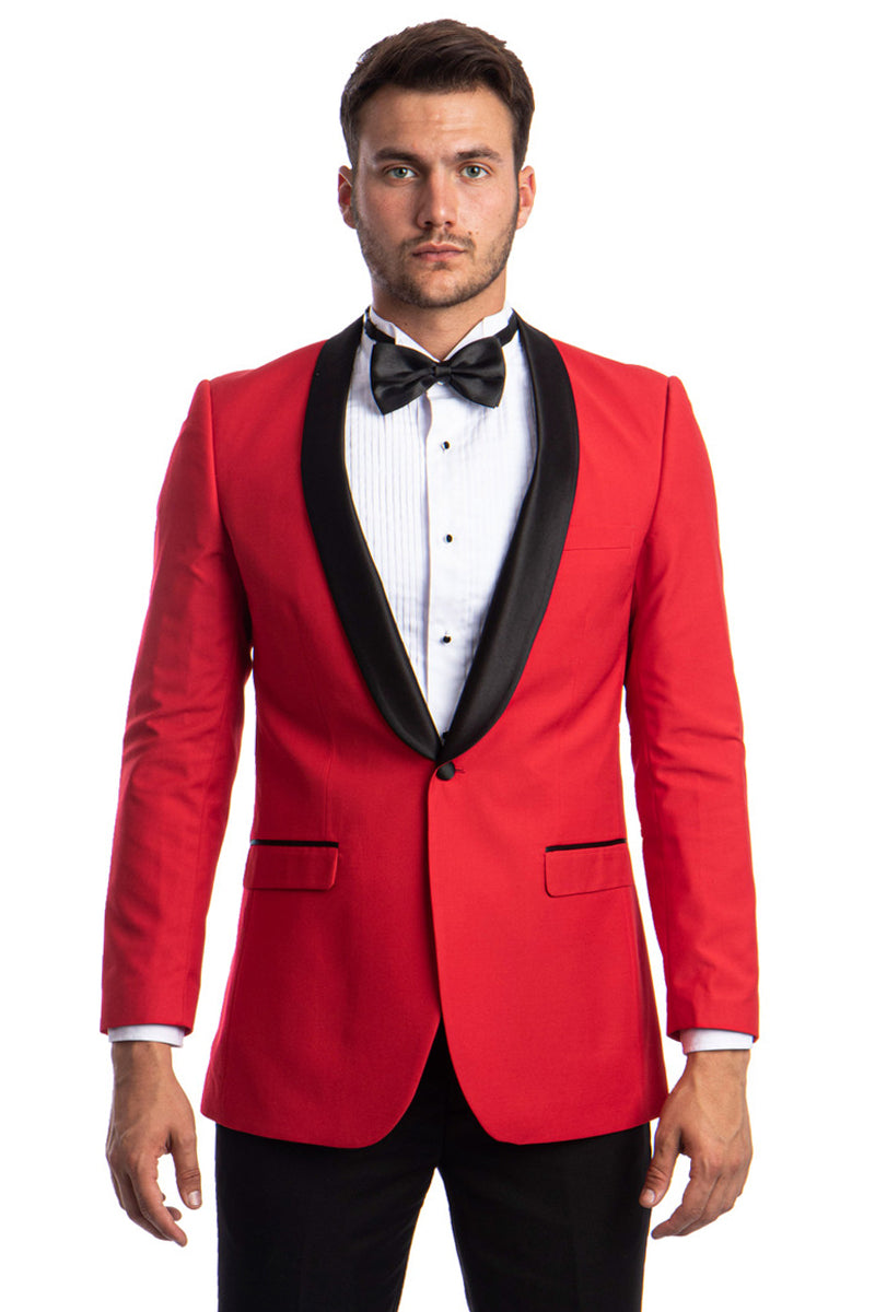Men's One Button Shawl Lapel Dinner Jacket in Red & Black ...