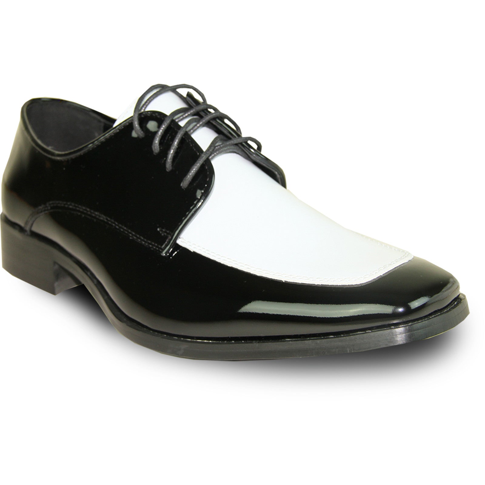 Mens Classic Moc Toe Shiny Patent Tuxedo Prom Shoe in Black & White ...