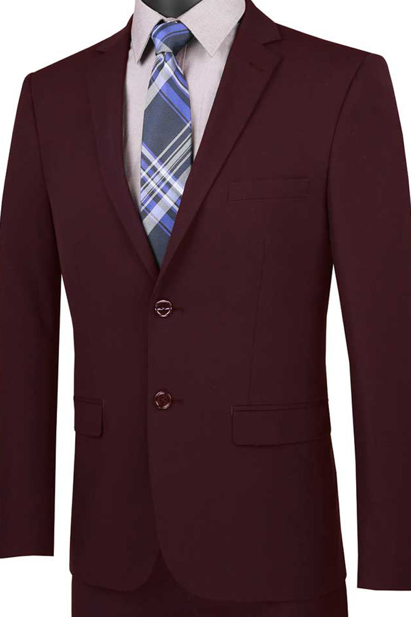 Mens Ultra Slim Fit Stretch Suit in Burgundy – SignatureMenswear