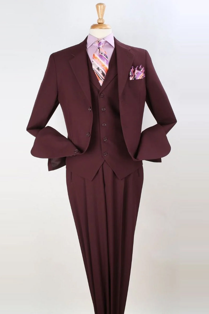 Mens Three Button Classic Fit Vested Suit in Burgundy – SignatureMenswear