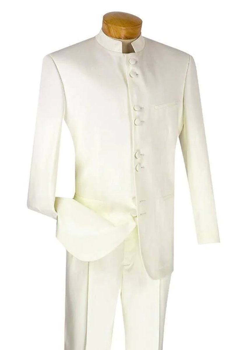 Mens Classic 8 Button Mandarin Collar Suit in Ivory – SignatureMenswear