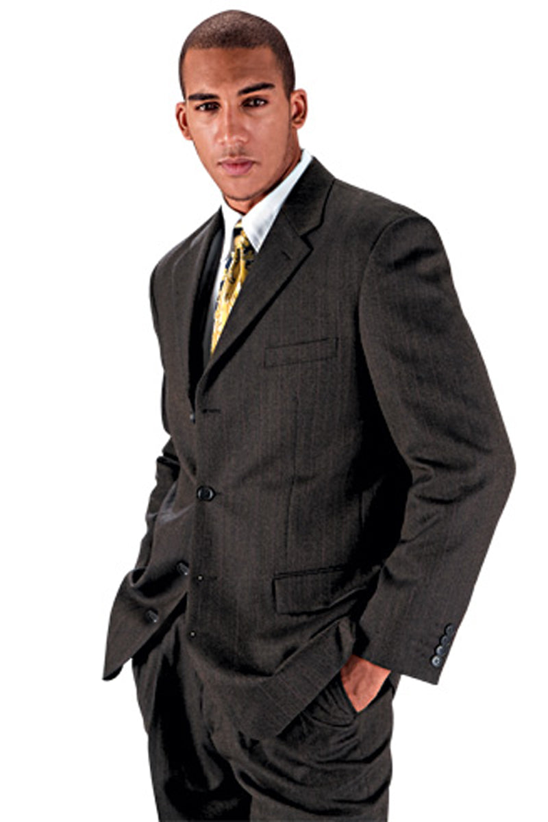 Mens 4 Button 100% Wool Dress Suit in Grey Pinstripe – SignatureMenswear