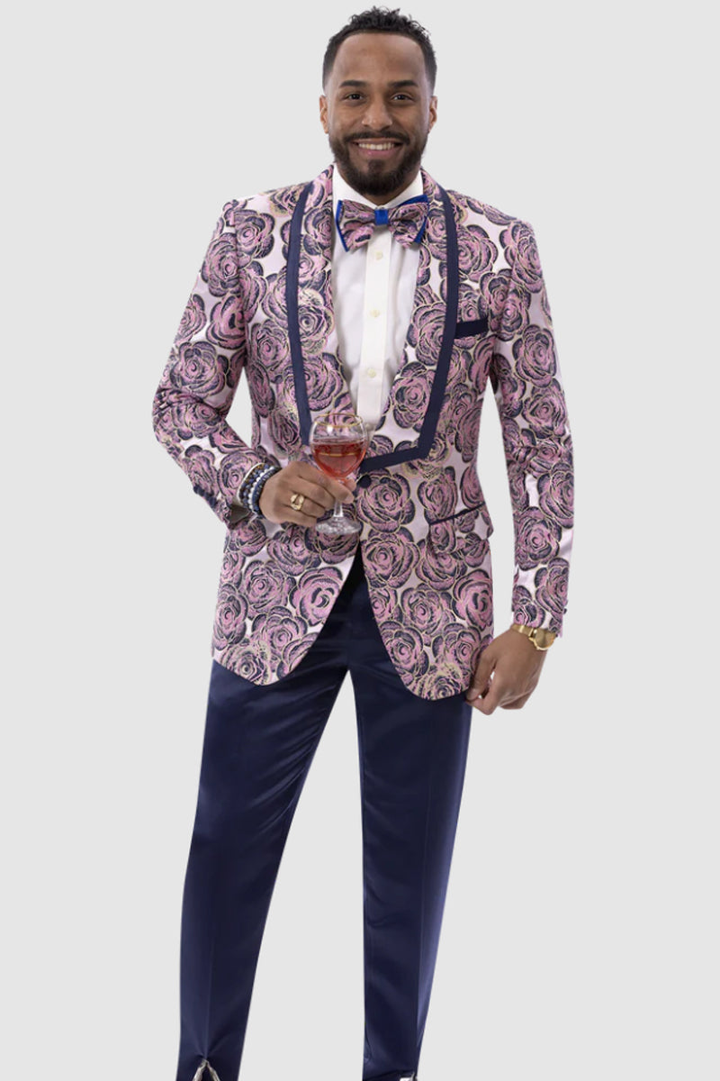Mens One Button Square Shawl Lapel Paisley Floral Prom Tuxedo Jacket i ...
