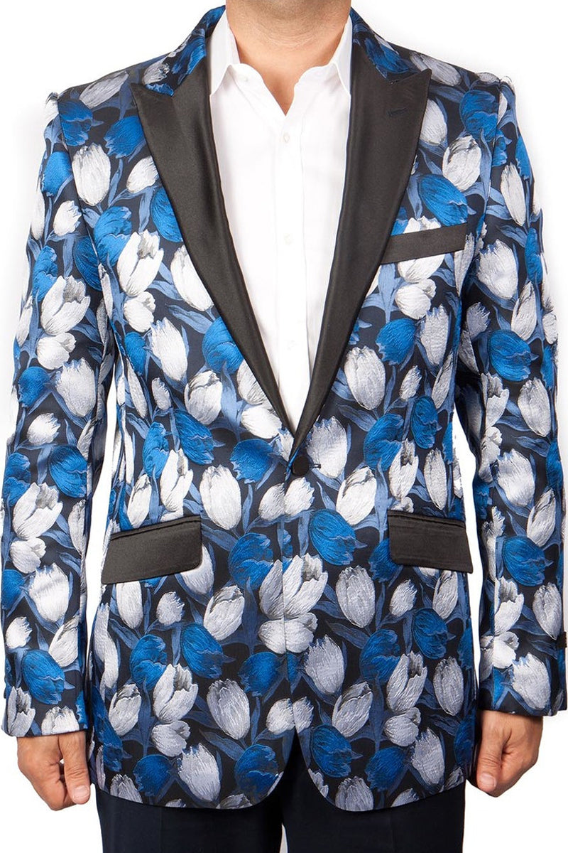 Men's One Button Tulip Floral Print Tuxedo Jacket in Yellow ...