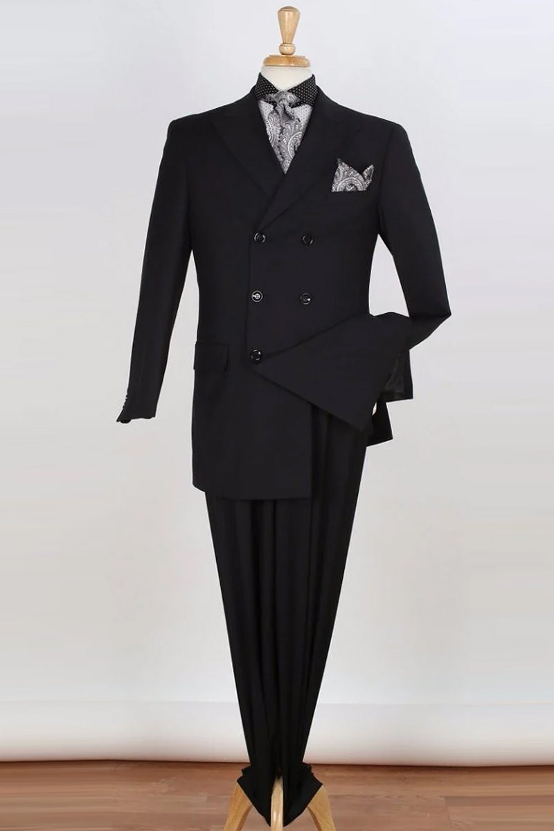 Mens Three Quarter Length Double Breasted Fashion Suit in Black ...