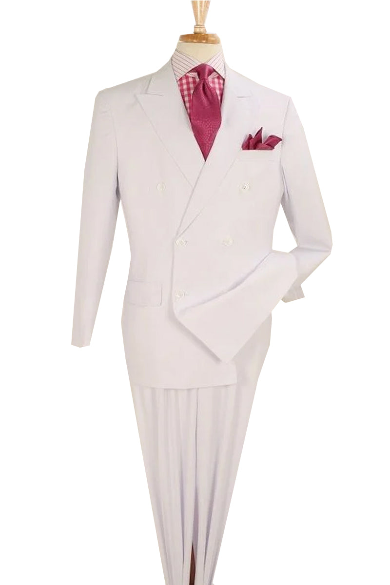 Mens Classic Double Breasted Luxury Wool Feel Suit in White ...