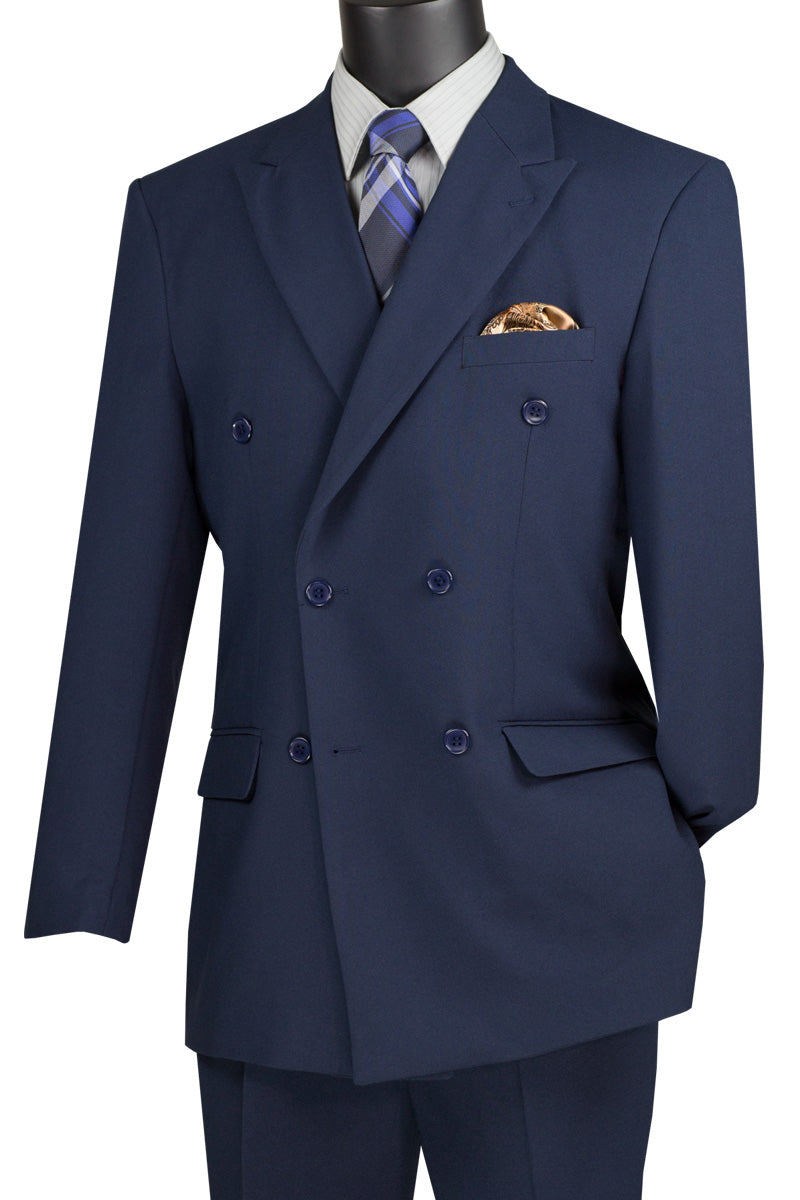 Mens Classic Double Breasted Poplin Suit in Navy Blue Blue ...