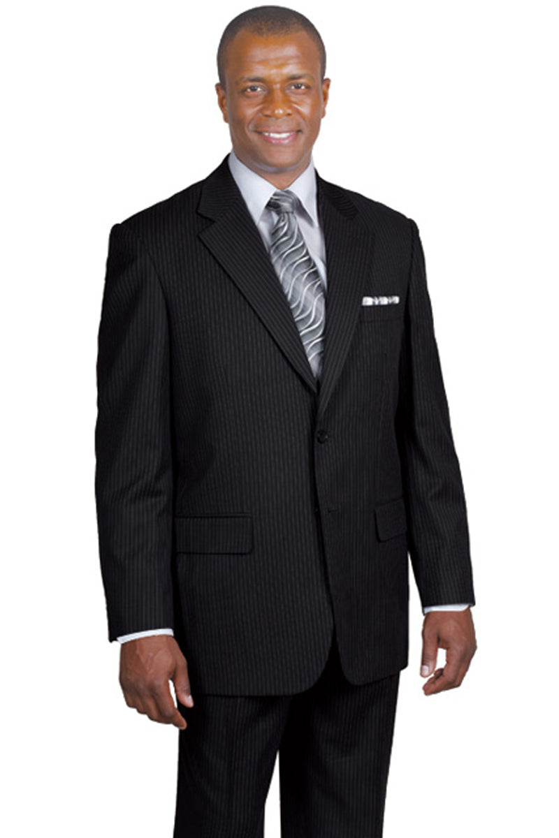 Mens 2 Button Modern Fit Banker Pinstripe Suit in Black – SignatureMenswear