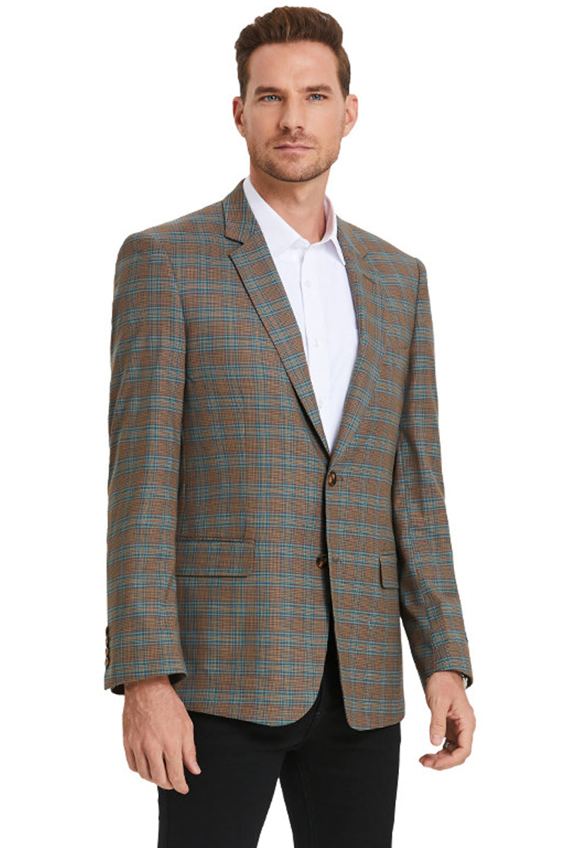Men's Two Button Business Casual Double Windowpane Sport Coat in Dark ...