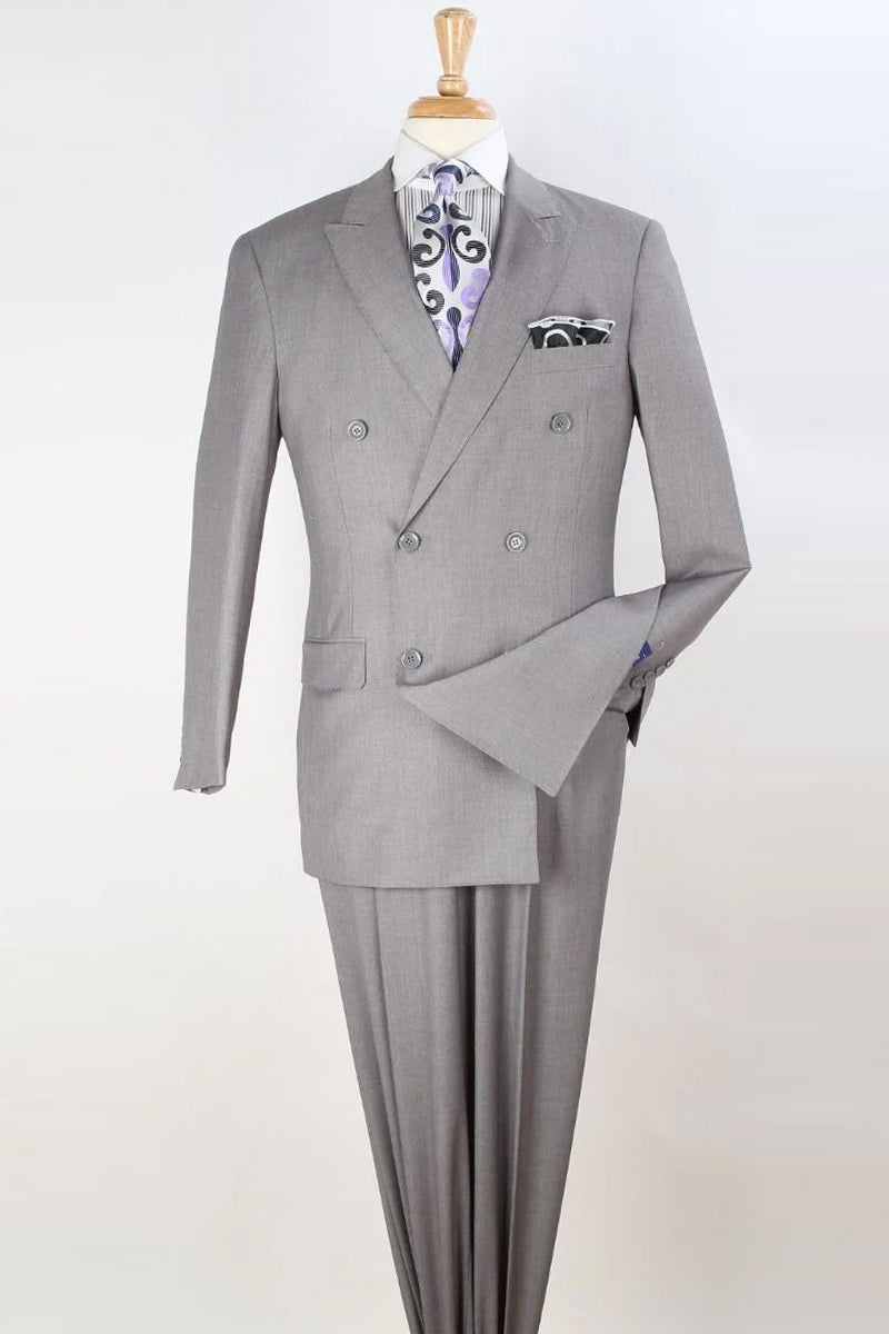 Mens Classic Double Breasted Luxury Wool Feel Suit in Light Grey ...
