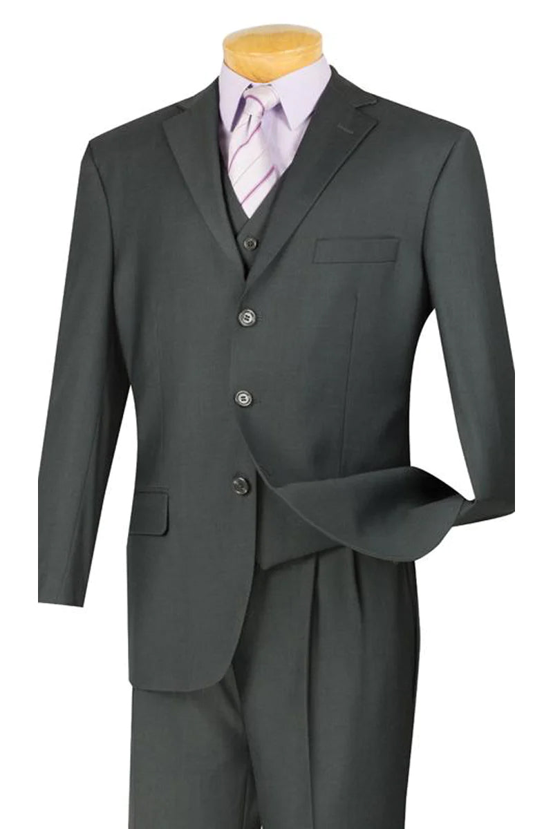 Mens 3 Button Classic Fit Vested Basic Suit in Charcoal Grey ...