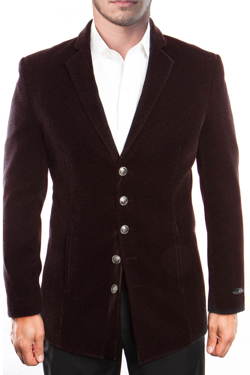 Men's Five Button Vintage Style Velvet Coat in Burgundy – SignatureMenswear