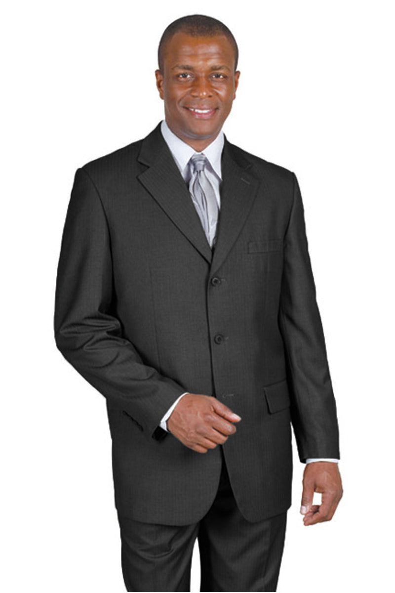 Mens Classic 3 Button Wool Feel Tonal Pinstripe Suit in Black ...