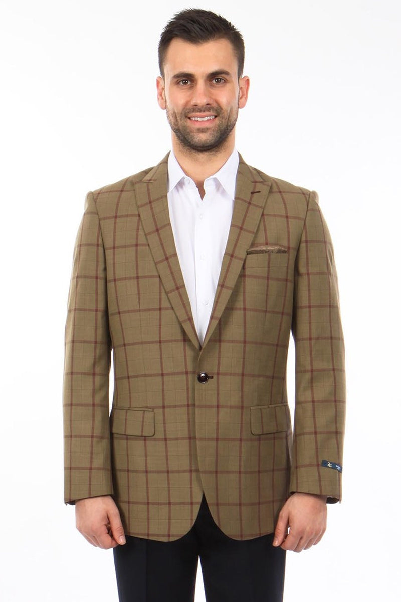 Men's Two Button Windowpane Plaid Sport Coat in Bronze – SignatureMenswear