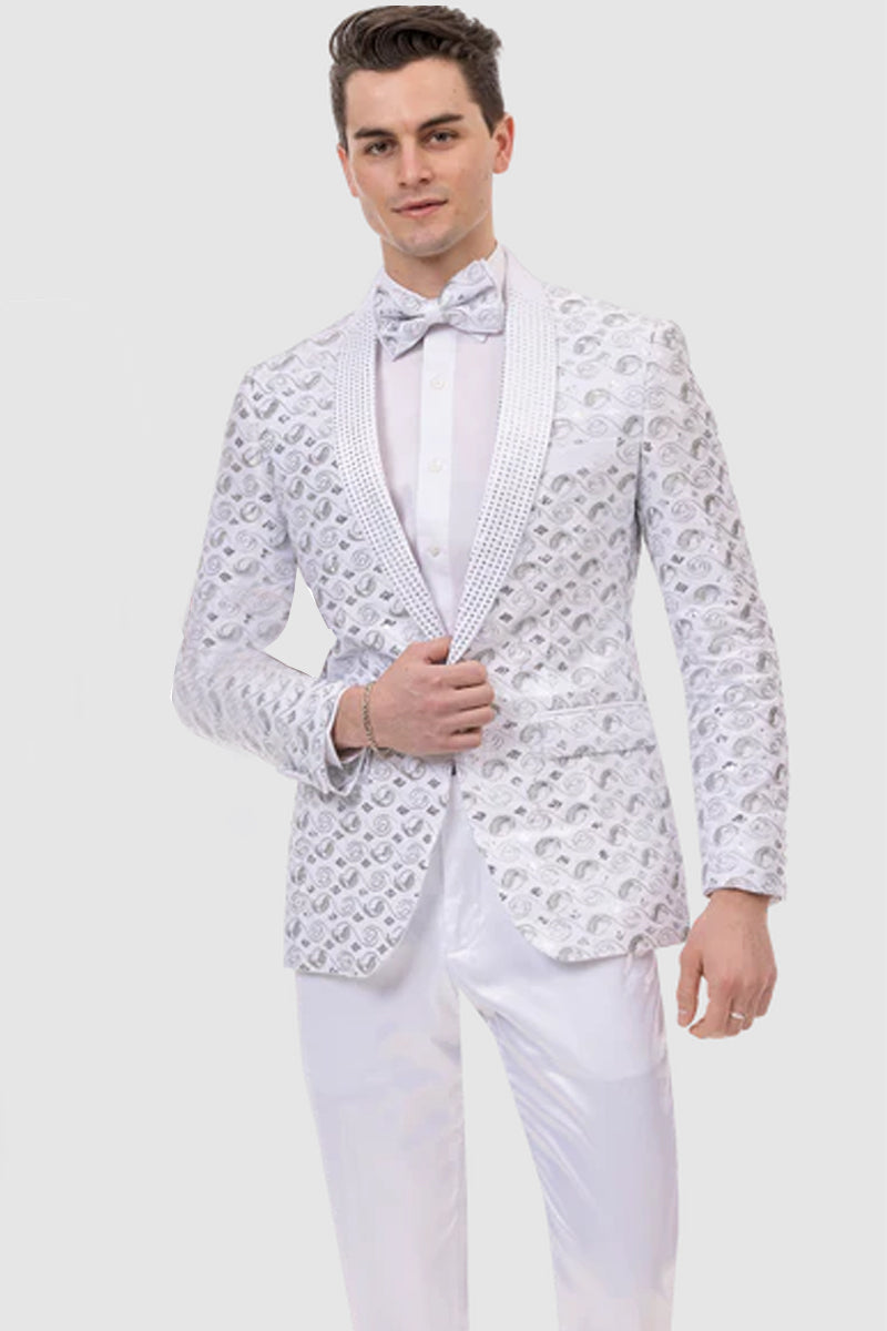 Mens Moder Silver Sequin Swirl Prom Tuxedo Jacket in White ...